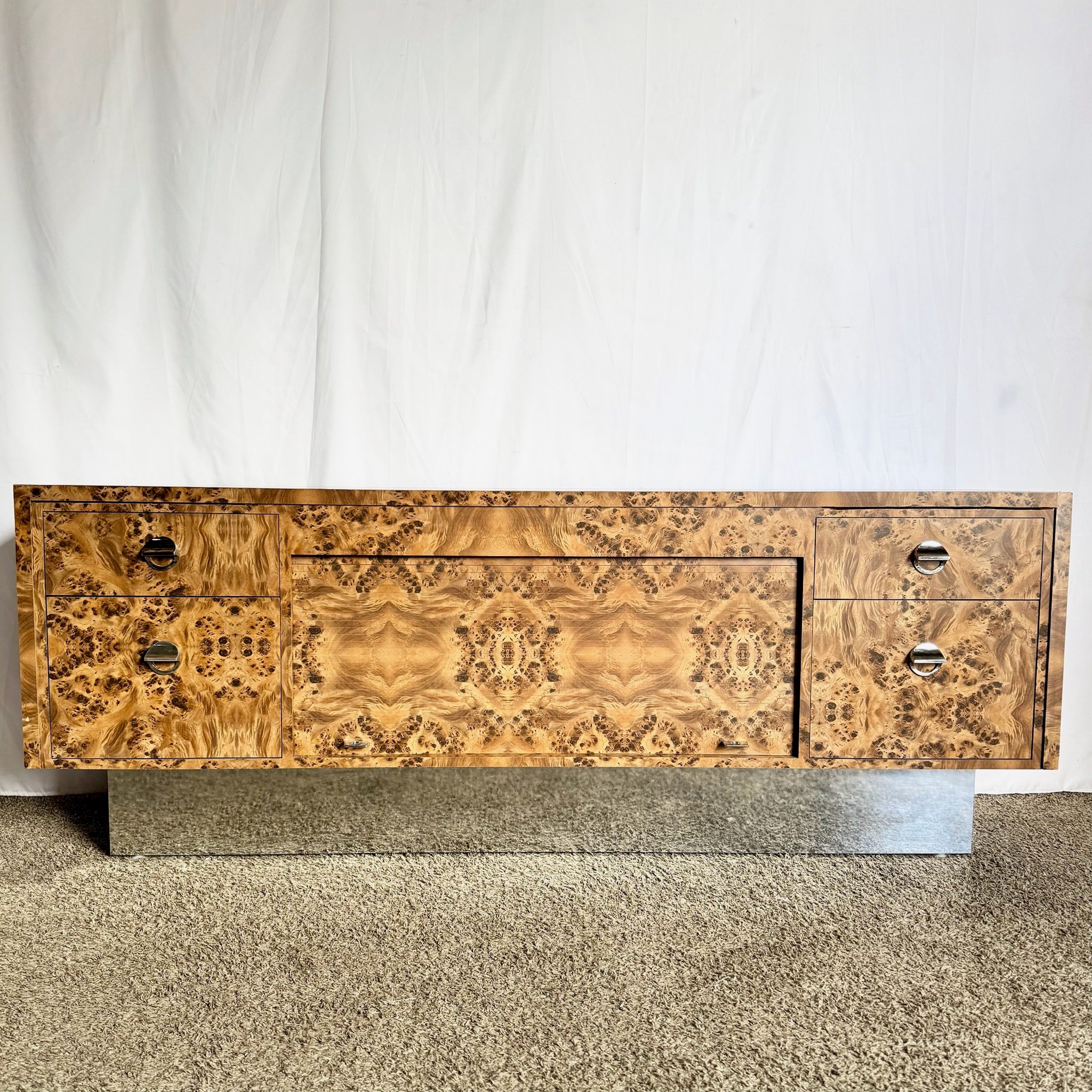 Postmodern Burl Wood Laminate Credenza – Dolphin & Flamingo