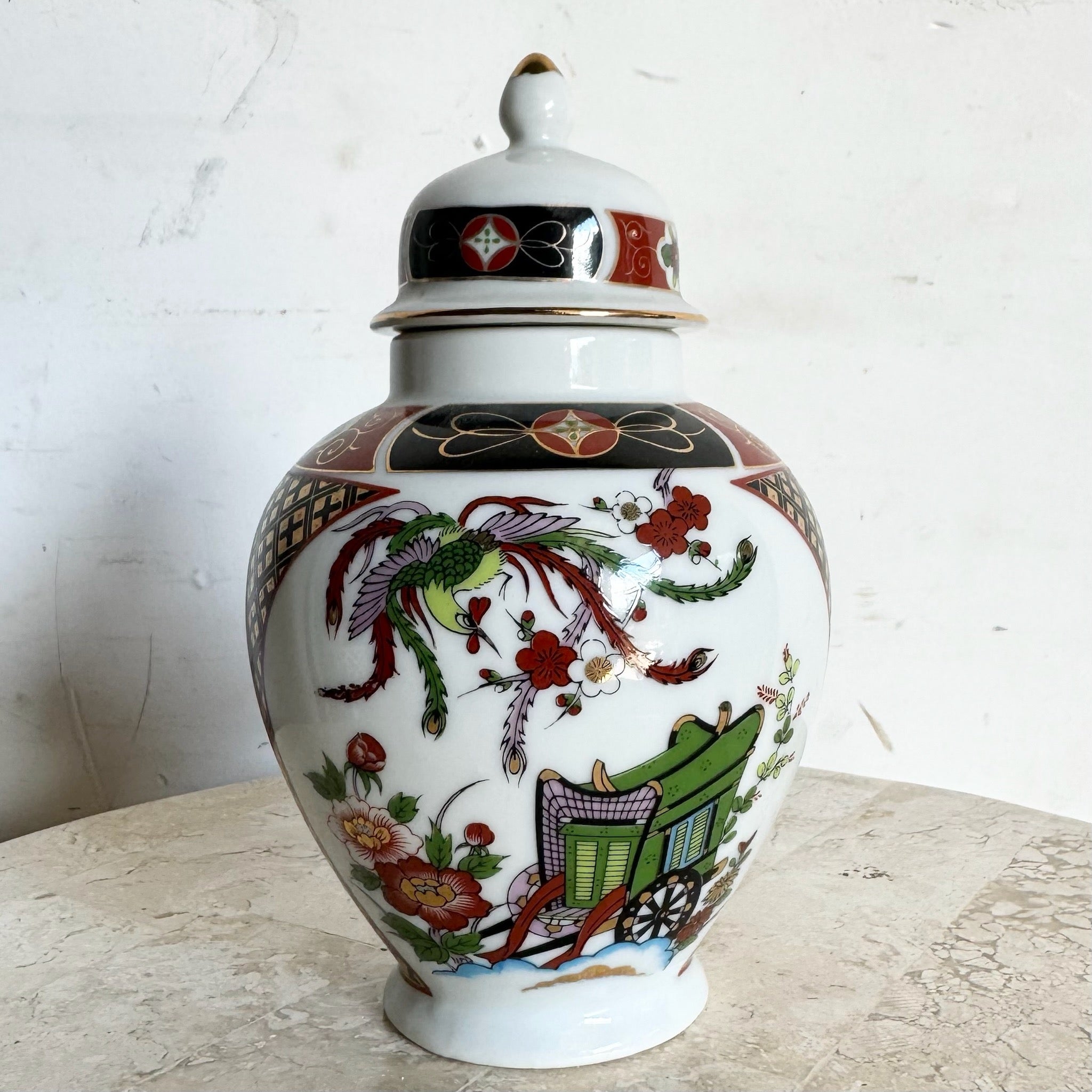 Japanese Imari Porcelain Ginger Jar – Dolphin & Flamingo