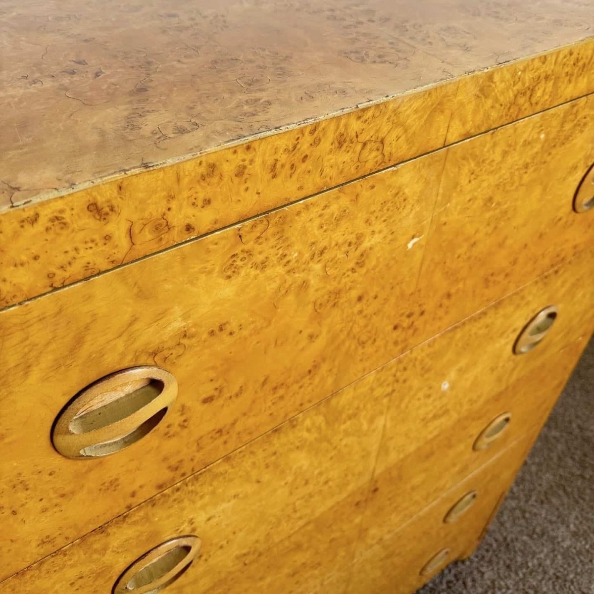 Deco Bird s Eye Maple Veneer Highboy Dolphin Flamingo