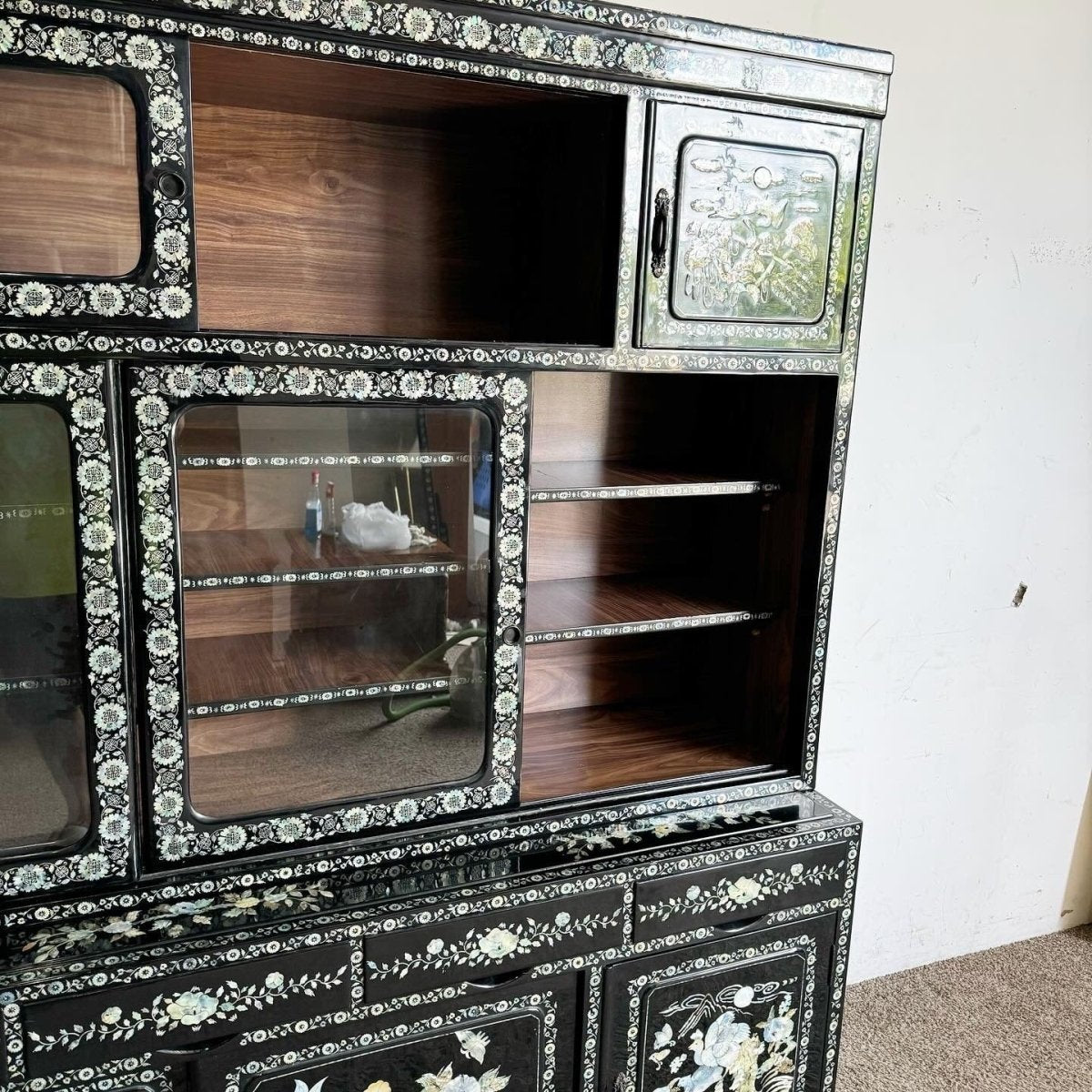 Black lacquer oriental china cabinet store