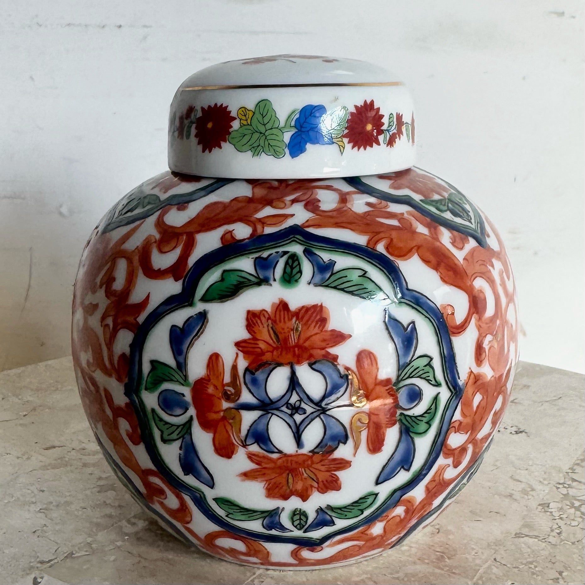 Chinese Hand-Painted Porcelain Ginger Jar – Dolphin & Flamingo