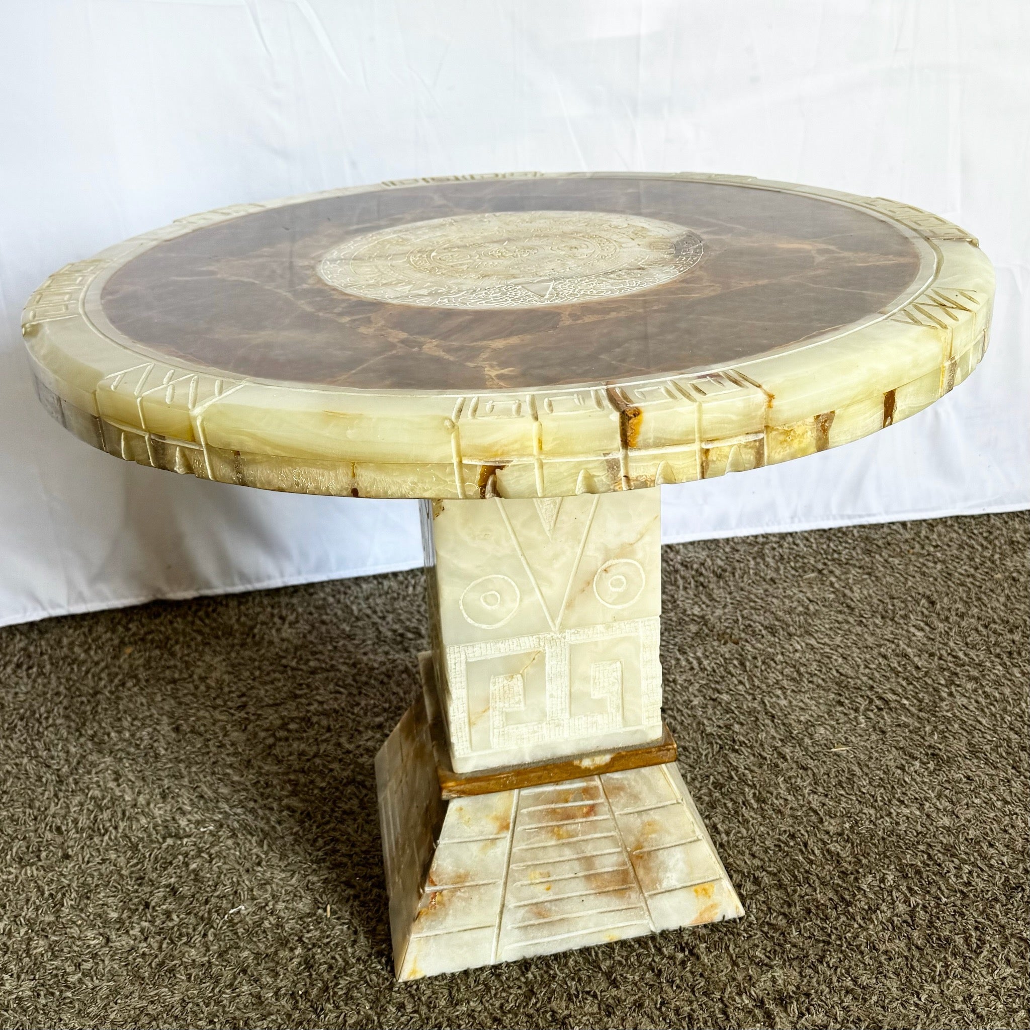 Hand-Carved Mexican Green Onyx Table – Dolphin & Flamingo