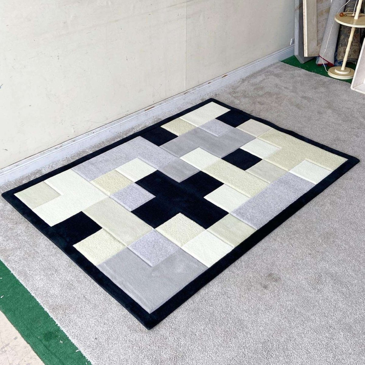 Postmodern Black Gray Beige and Cream Tetris Area Rug – Dolphin & Flamingo