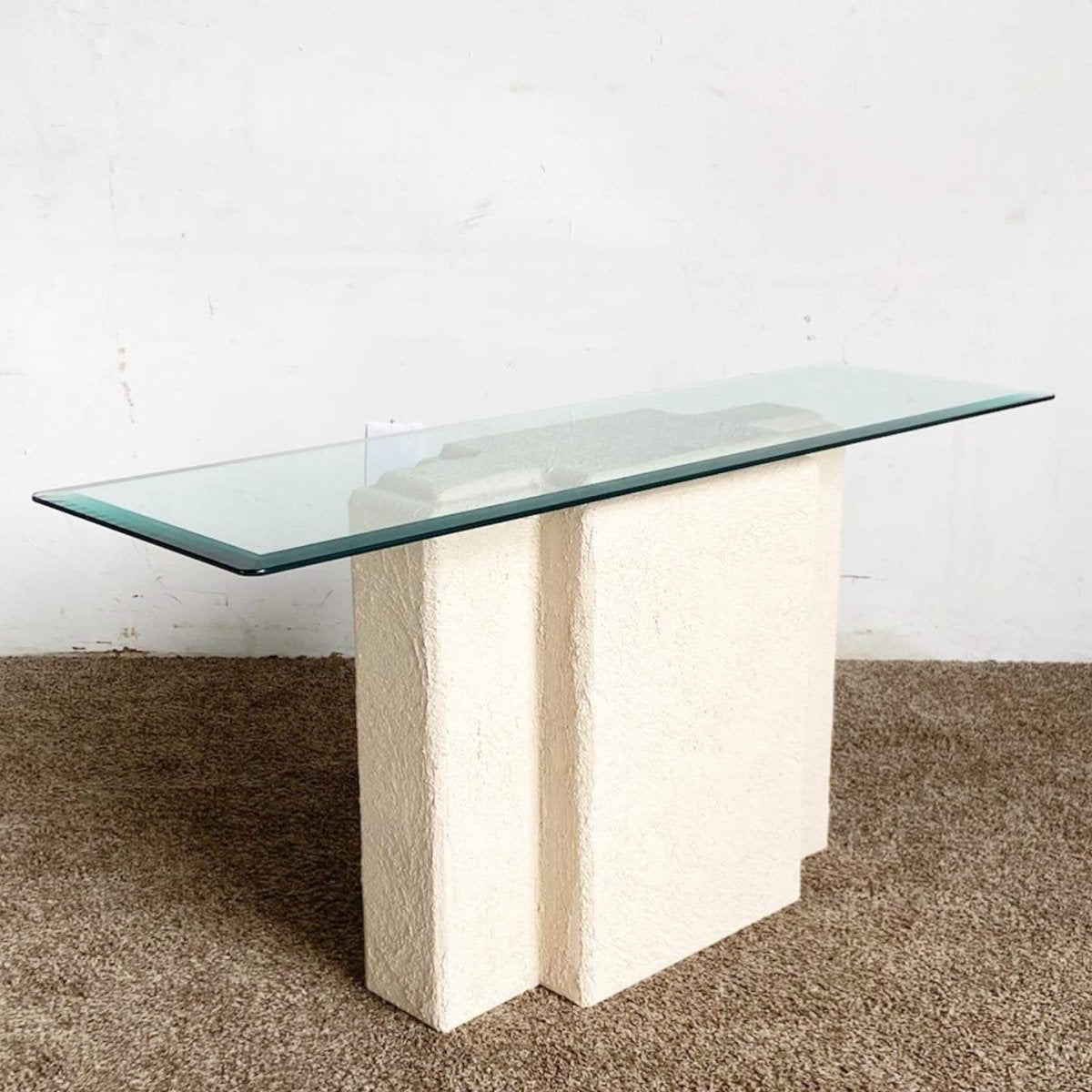 Stucco Plaster Glass Top Console Table – Dolphin & Flamingo