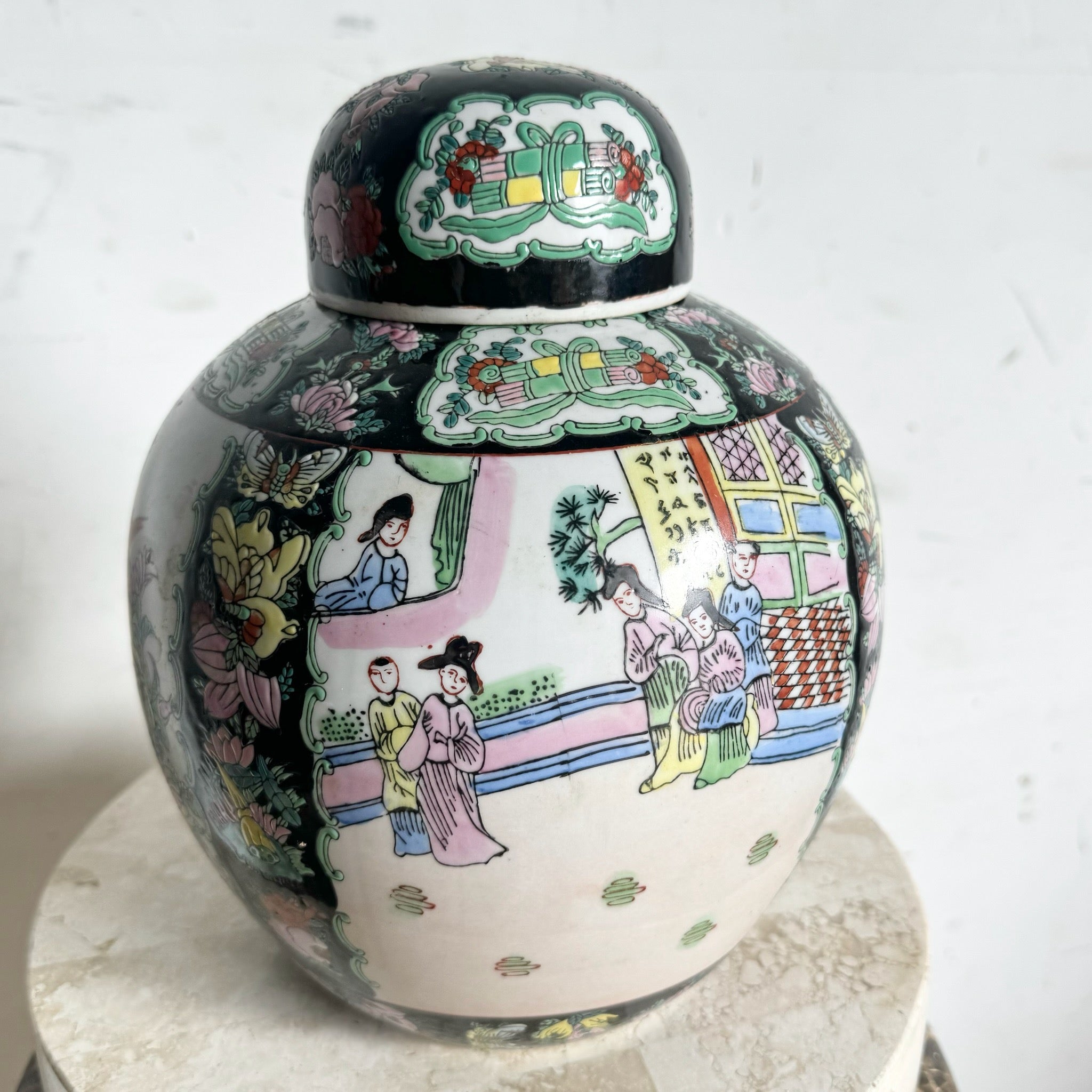 Vintage Chinese Porcelain Ginger Jar – Dolphin & Flamingo