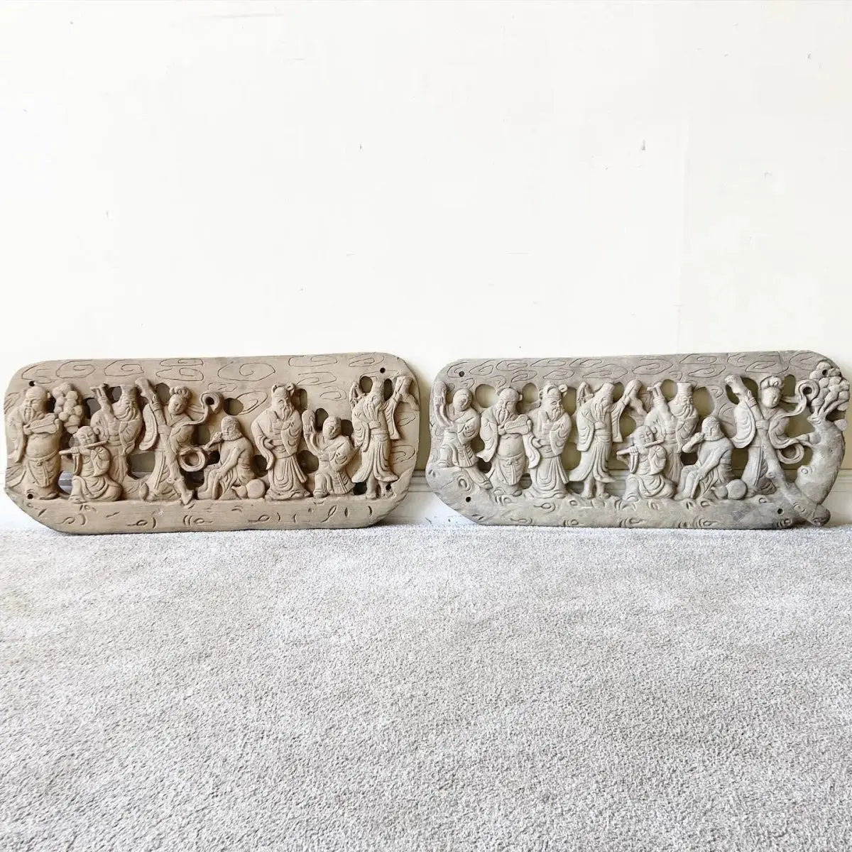 Vintage Chinese Resin Sculpture Relief – Dolphin & Flamingo