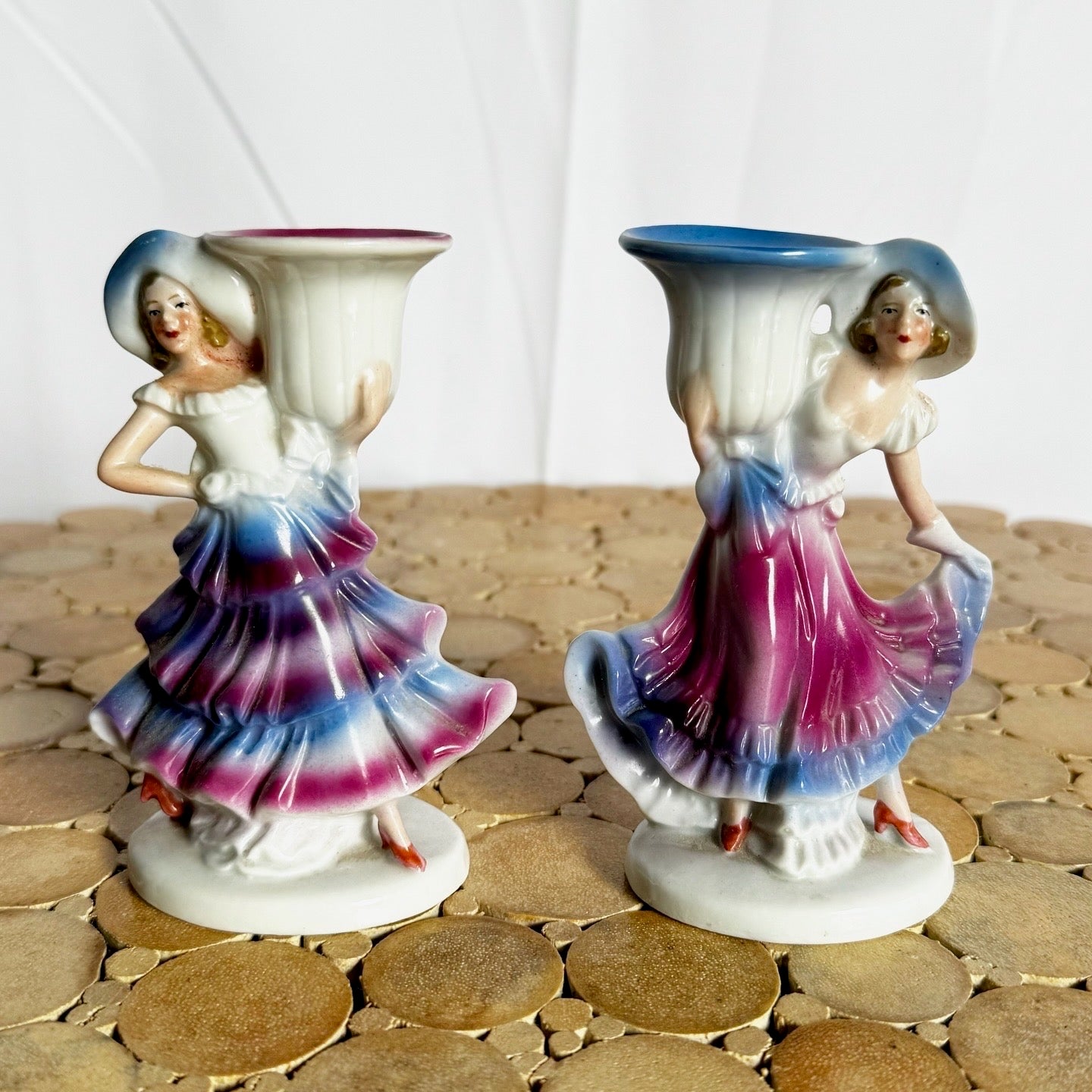 Vintage German Porcelain Dancer Candlesticks – Dolphin & Flamingo