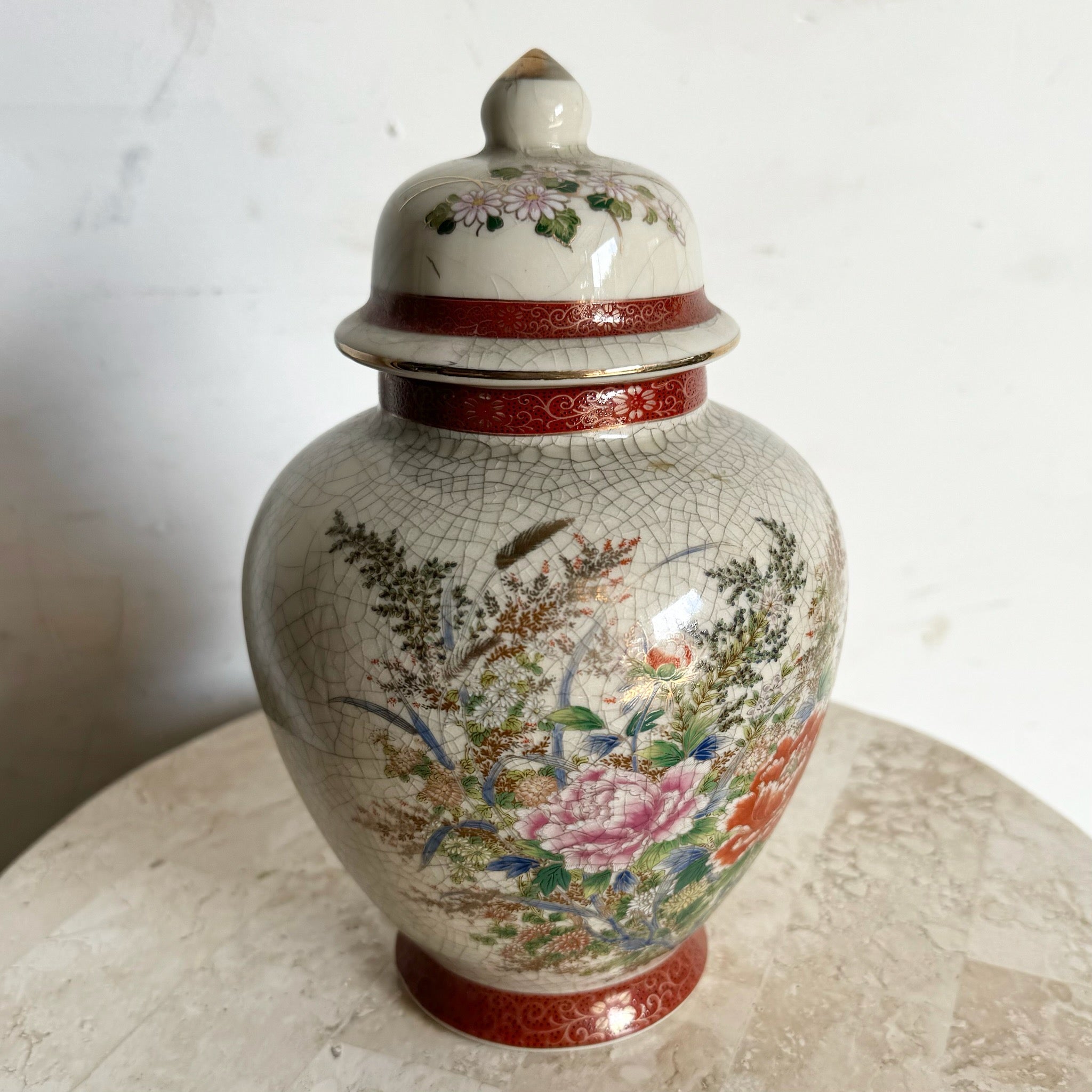 Vintage Japanese Porcelain Ginger Jar – Dolphin & Flamingo