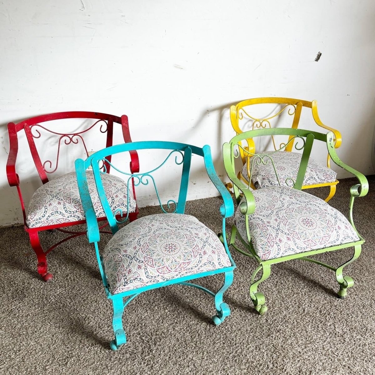 Multi-Colored Wrought Iron Chairs – Dolphin & Flamingo